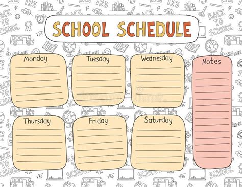 School Schedule Template Printable Us Letter Size Vector Weekly Class