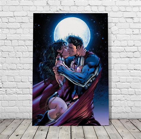 Superman And Wonder Woman Kiss Drawing Vintage Comics Superman