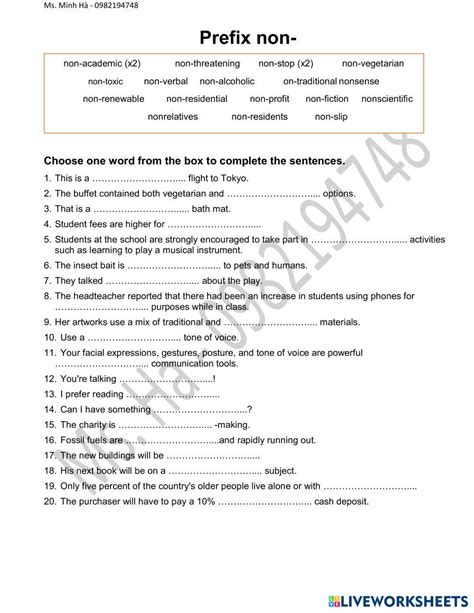 Prefix Non Live Worksheets