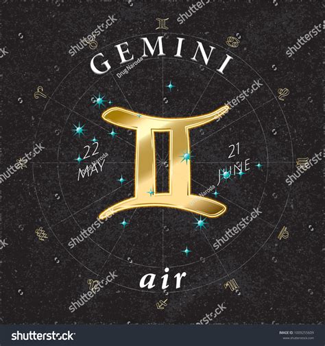 Zodiac Sign Gemini Golden Logo Air Stock Vector Royalty Free
