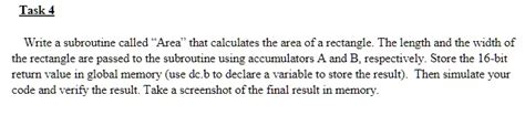 task 4 write a subroutine called area that calculates the area of a