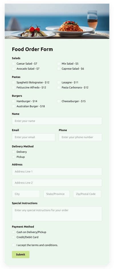 Create Order Forms Template For Bootstrap Free Plugin