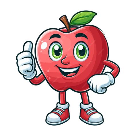 Premium Vector Cute Cartoon Apple Fruit Character Giving A Thumbs Up