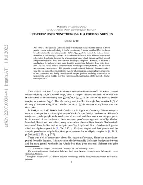 Pdf Lefschetz Fixed Point Theorems For Correspondences