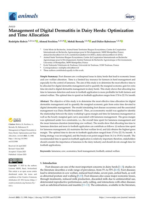 Pdf Management Of Digital Dermatitis In Dairy Herds Optimization And Time Allocation