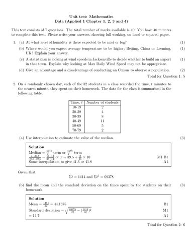 Edexcel Applied 1 Chapter 123 And 4 Unit Test Data Processing And