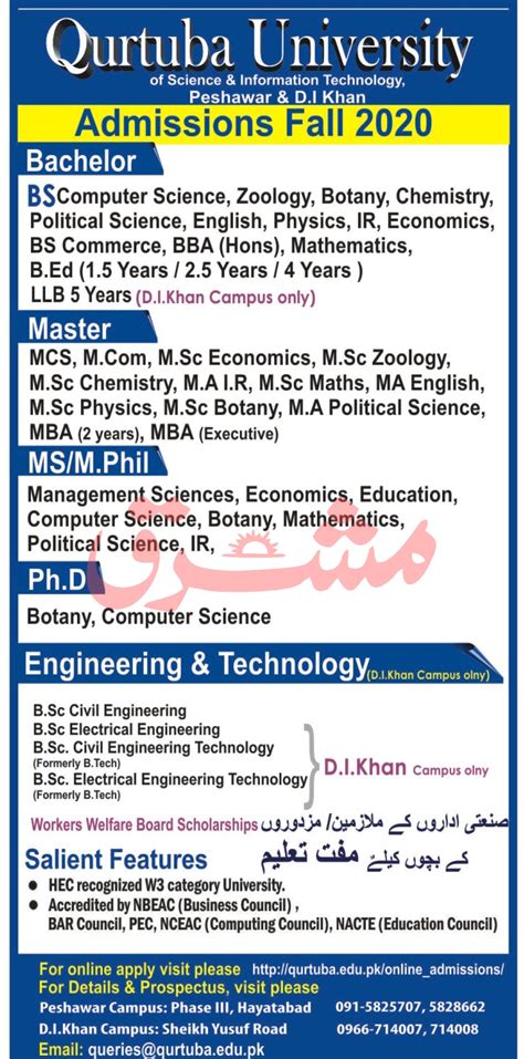 Qurtuba University Bs Mba Mphil Phd Admissions 2020