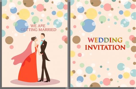 Wedding Card Template Marriage Couple Colorful Round Decor Vectors