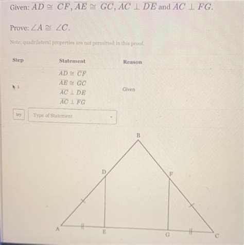 Solved Given Ad Cf Ae Gc Ac 1 De And Ac 1 Fg Prove