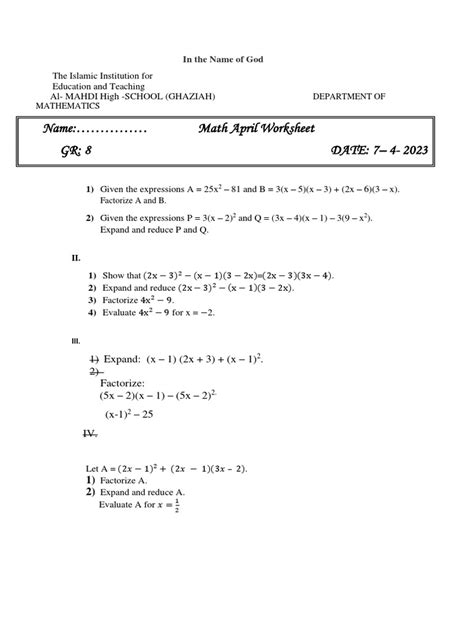 April Sheet Grade 8 2022 2023 Pdf