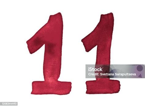 수채화 숫자 손으로 브러시로 그린 부르고뉴 빈티지 심볼 인사말 디자인 엽서 장식을위한 템플릿 11에 대한 스톡 벡터 아트 및