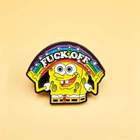 Spongebob Enamel Pin Rainbow Banner Lettering Spongebob Brooch Funny Lapel Pin Badge Shopee