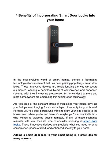 Ppt 4 Benefits Of Incorporating Smart Door Locks Into Your Home