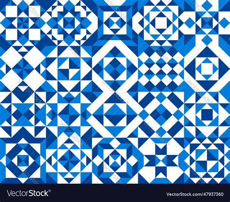 Blue Ceramic Tile Pattern Geometric Mosaic Vector Image