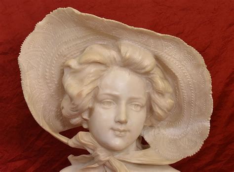 Galileo Pochini Bust Of Young Girl With Hat 19th Century Marble And