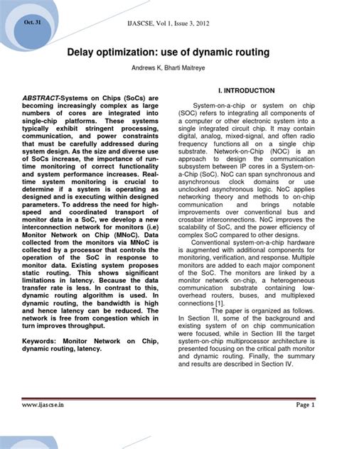 Delay Optimization Use Of Dynamic Routing Pdf System On A Chip Routing