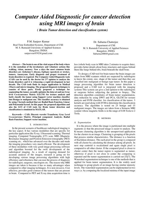 Pdf Computer Aided Diagnostic For Cancer Detection Using Mri Images