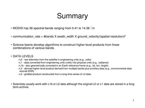 Summary MODIS has 36 spectral bands ranging from 0 41 to μm ppt download