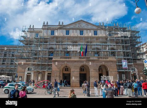 Milan Italy 20 April 2024 Teatro Alla Scala With Scaffolding For