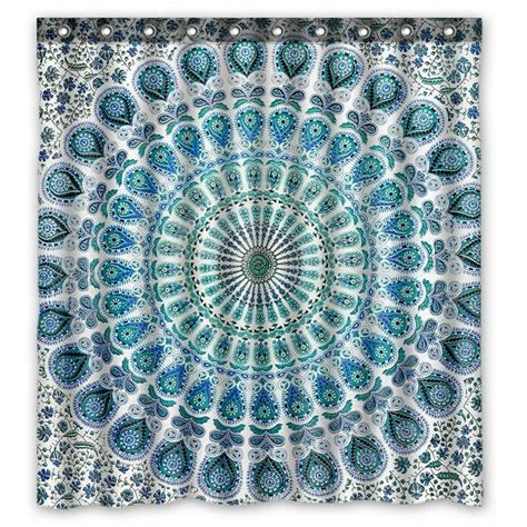 Gckg Indian Mandala Blue Peacock Waterproof Polyester Shower Curtain