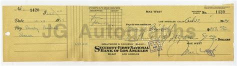 Mae West Actress And Sex Symbol Authentic Autographed 1934 Check 1988813888
