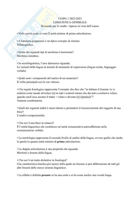 Domande E Risposte Linguistica Generale
