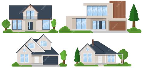 Conjunto De Casas Dos Desenhos Animados Exterior Da Vista Frontal Da