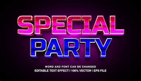 Premium Vector Special Party Editable Text Effect Template 3d Bold Neon Light Futuristic Style