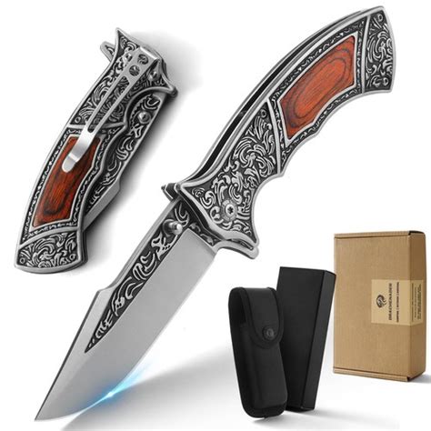 Pocket Knife With Sheath And Clip 440c Stainless Steel Folding Knife