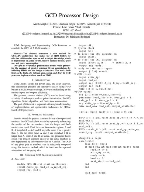 Gcd Processor Design Ntroduction Pdf