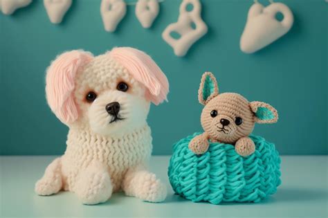 Premium Photo Dog Knitting Art Illustration Cute