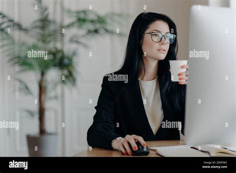 Busy Admin Sipping Coffee Dresses Formally Strategizing Startup At