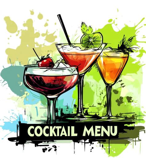 Watercolor Background Featuring Alcohol Drinks Designed For A Menu Or