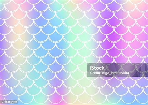 Holographic Mermaid Background With Gradient Scales Stock Illustration