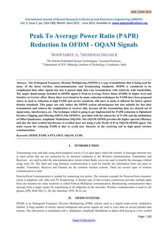 Peak To Average Power Ratio PAPR Reduction In OFDM OQAM Signals PDF