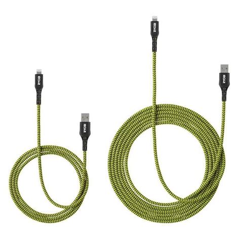 Ryobi 4 Ft And 10 Ft Nylon Lightning Usb A Cables A25bg02 The Home