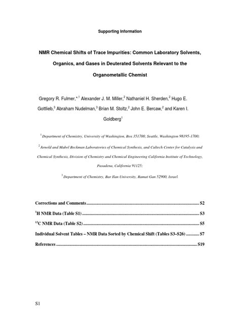 1h And 13c Nmr Chemical Shift Data Of Common Trace Impurities In