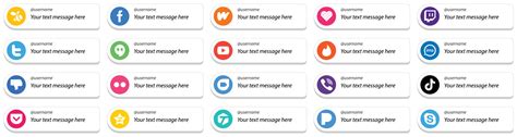 Card Style Follow Me Icons With Custom Message Option For Popular Social Media 20 Pack Such As