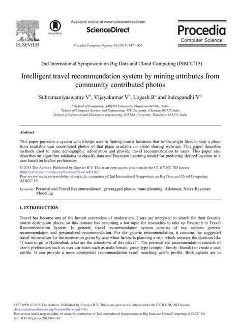 Pdf Intelligent Travel Recommendation System By Mining Attributes