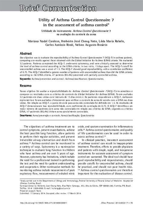 Pdf Utility Of Asthma Control Questionnaire 7 In The Assessment Of Asthma Control