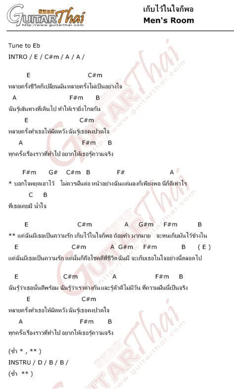คอร์ด เก็บไว้ในใจก็พอ Ost โลกสองใบของนายเดียว Mens Room คอร์ดเพลง