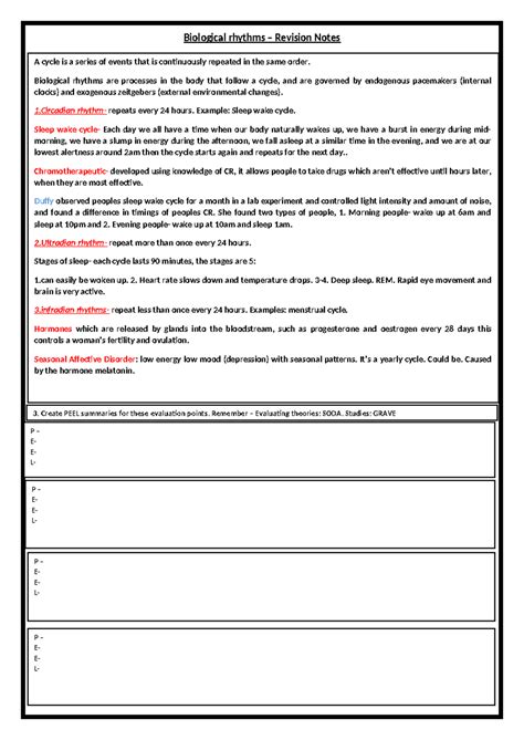 7 Biological Rhythms Biological Rhythms Revision Notes A Cycle Is A
