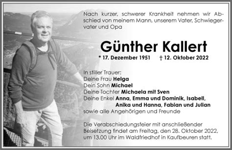 Traueranzeigen Von Günther Kallert Augsburger Allgemeine Zeitung