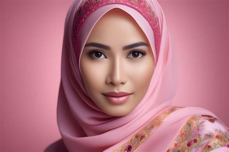 Premium Ai Image Beautiful Indonesian Woman Wearing Pink Hijab Moslem Fashion