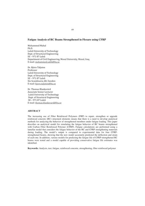Pdf Fatigue Analysis Of Rc Beams Strengthened In Flexure Using Cfrp