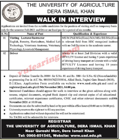 University Of Agriculture Dera Ismail Khan Jobs 2021 For Visiting