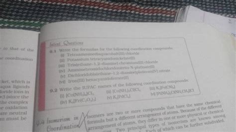 Intext Questions9 1 Write The Formulas For The Following Coordination Co