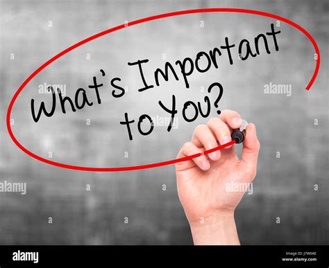 Man Hand Writing What S Important To You With Black Marker On Visual