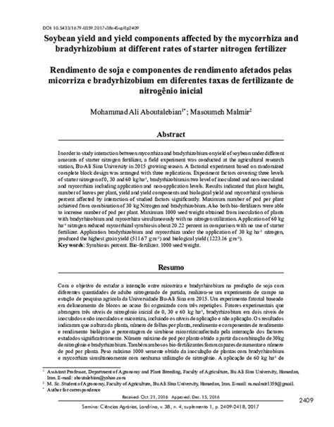 Soybean Yield And Yield Components Affected By The Mycorrhiza And