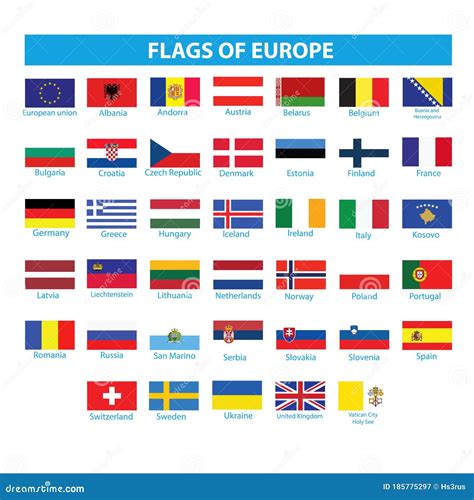 Flags Of Europe Full Vector Collection Stock Vector Illustration Of